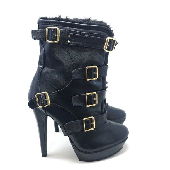 Dereon | Shoes | Dereon Platform Stiletto Goth Buckle Black Boots Size ...